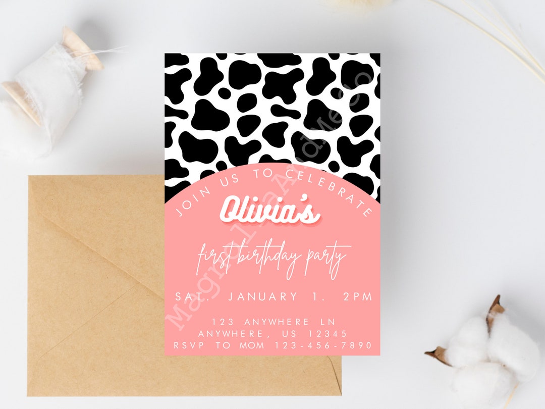 Cow Print Birthday Invitation - Bachelorette Invitation - Canva ...