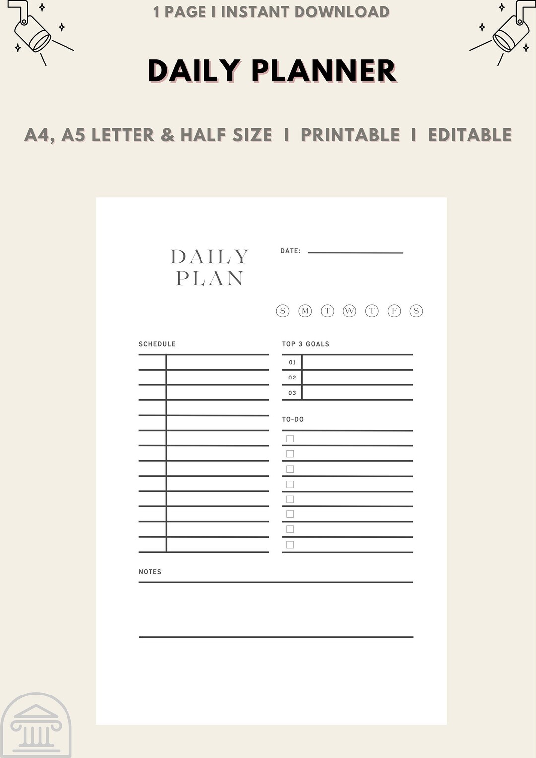 Undated Daily Planner ,printable, Fillable, Daily Planner Inserts, Time ...