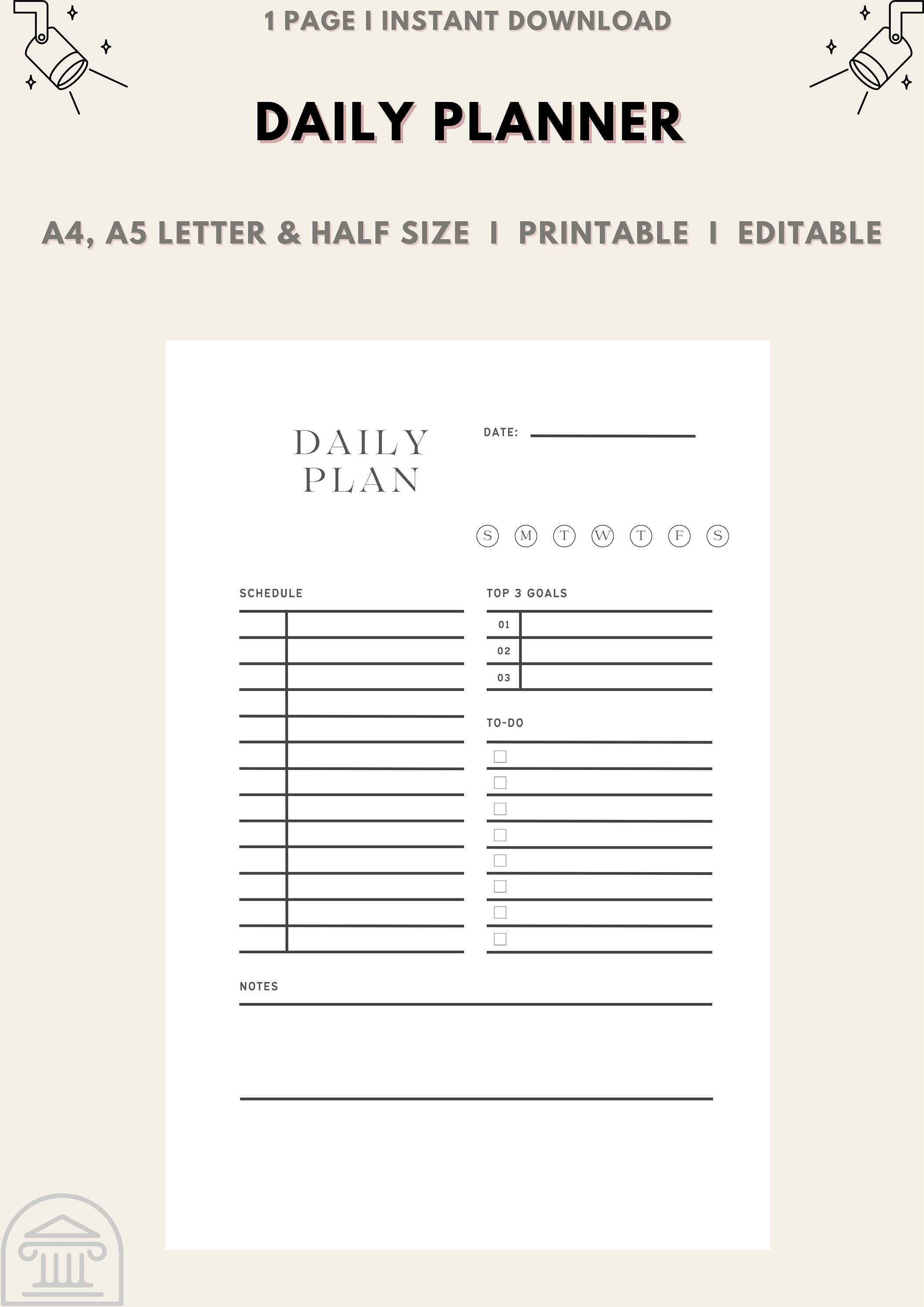 Undated Daily Planner ,printable, Fillable, Daily Planner Inserts, Time ...