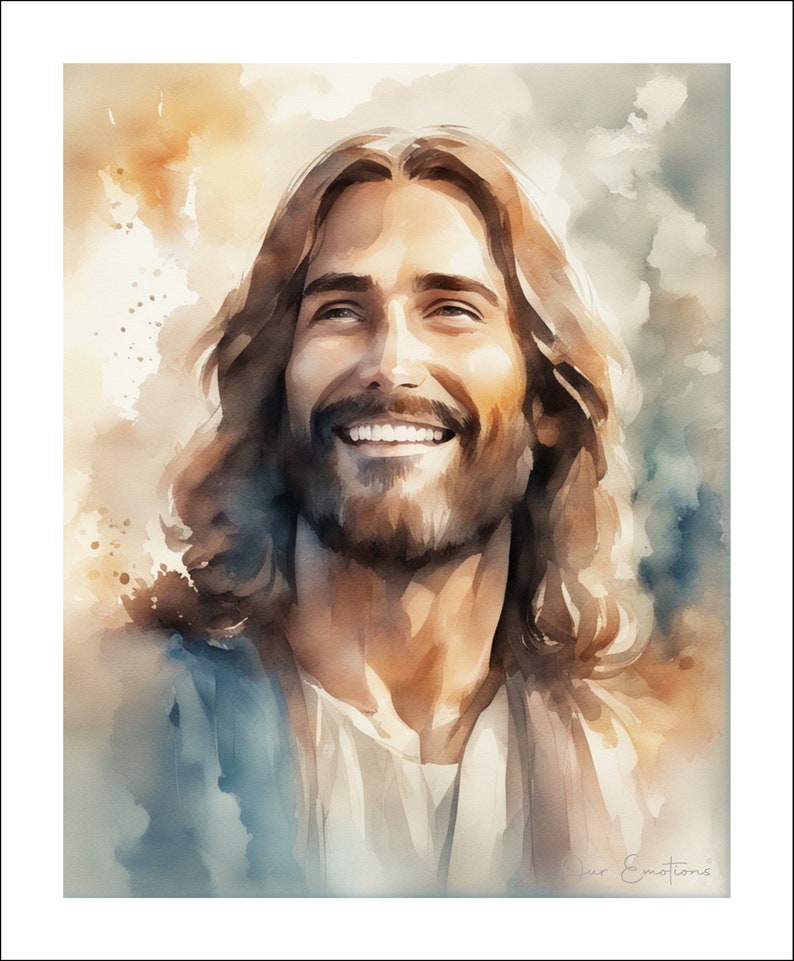 Radiant Smiling Jesus Portrait - Inspirational Religious Artwork ...