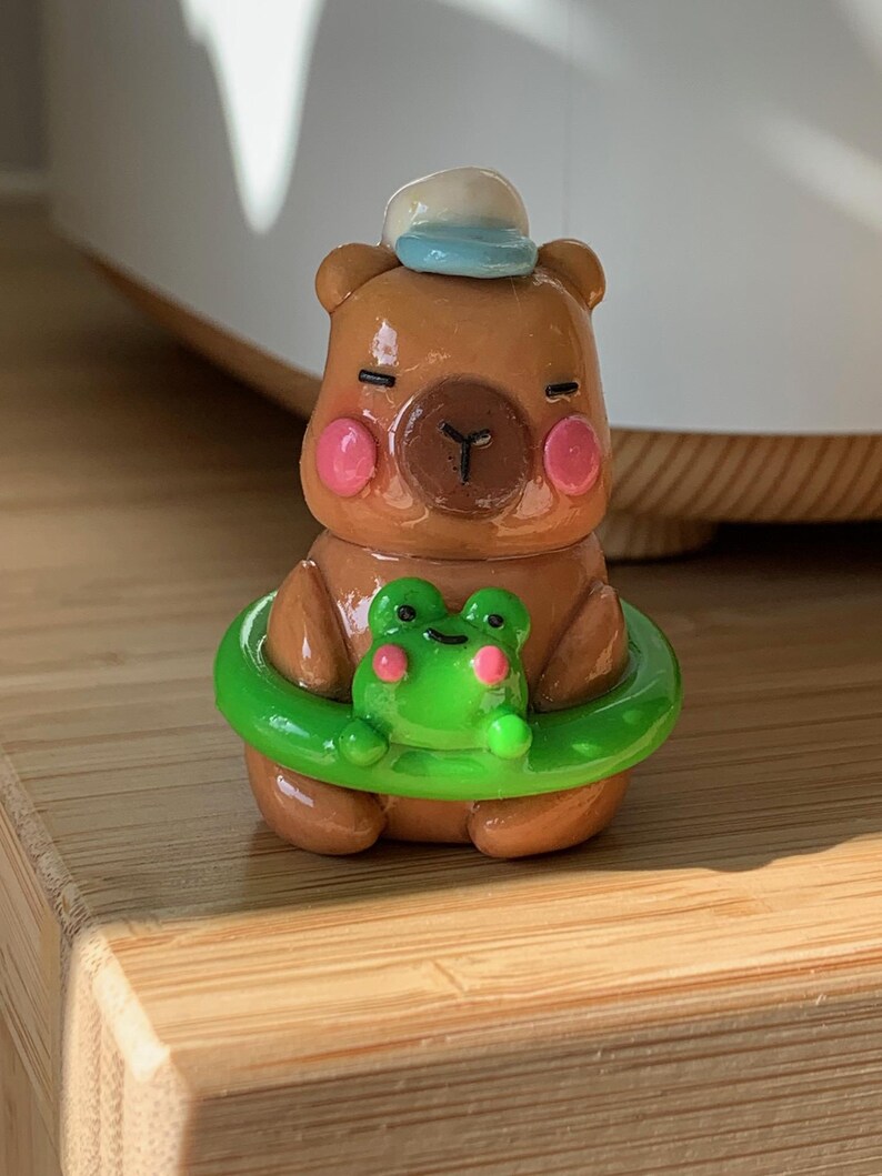 Capybara Desk Buddy - Polymer Clay Figurine, Cute Capybara With Frog ...