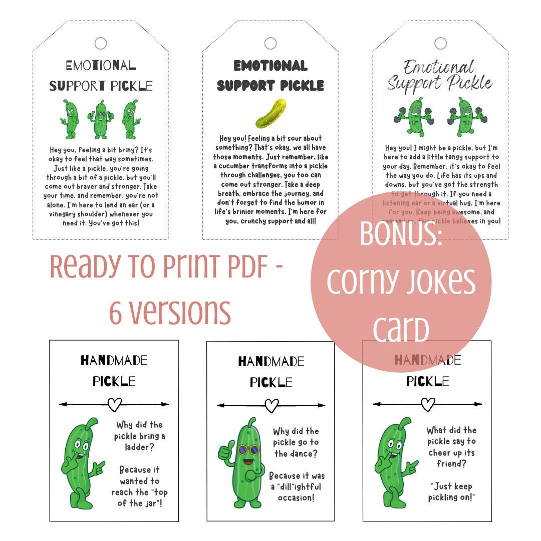 Emotional Support Pickle Tag and Display Card - Digital Download - Etsy