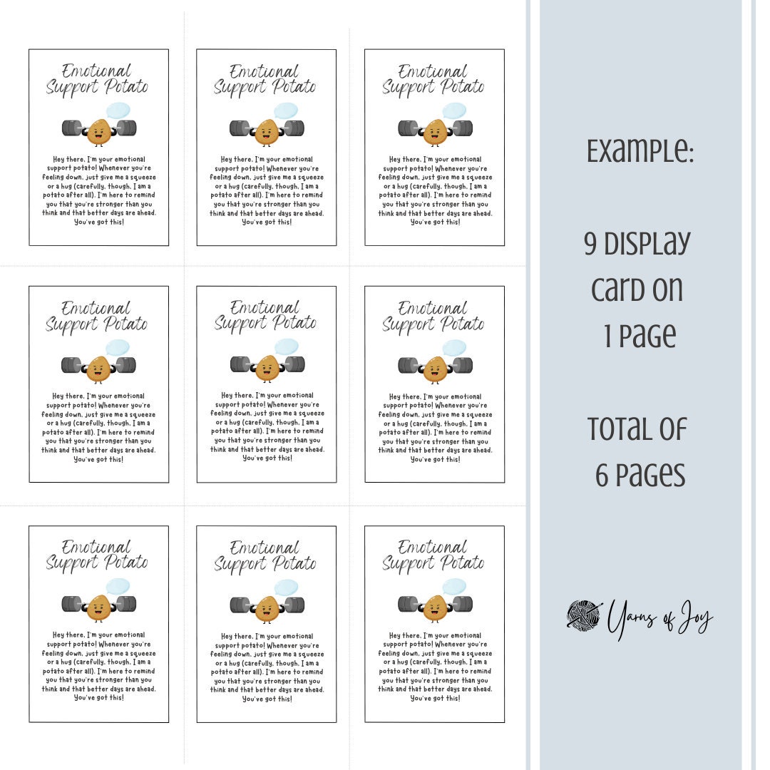 Emotional Support Potato Tag and Display Card - Digital Download - Etsy