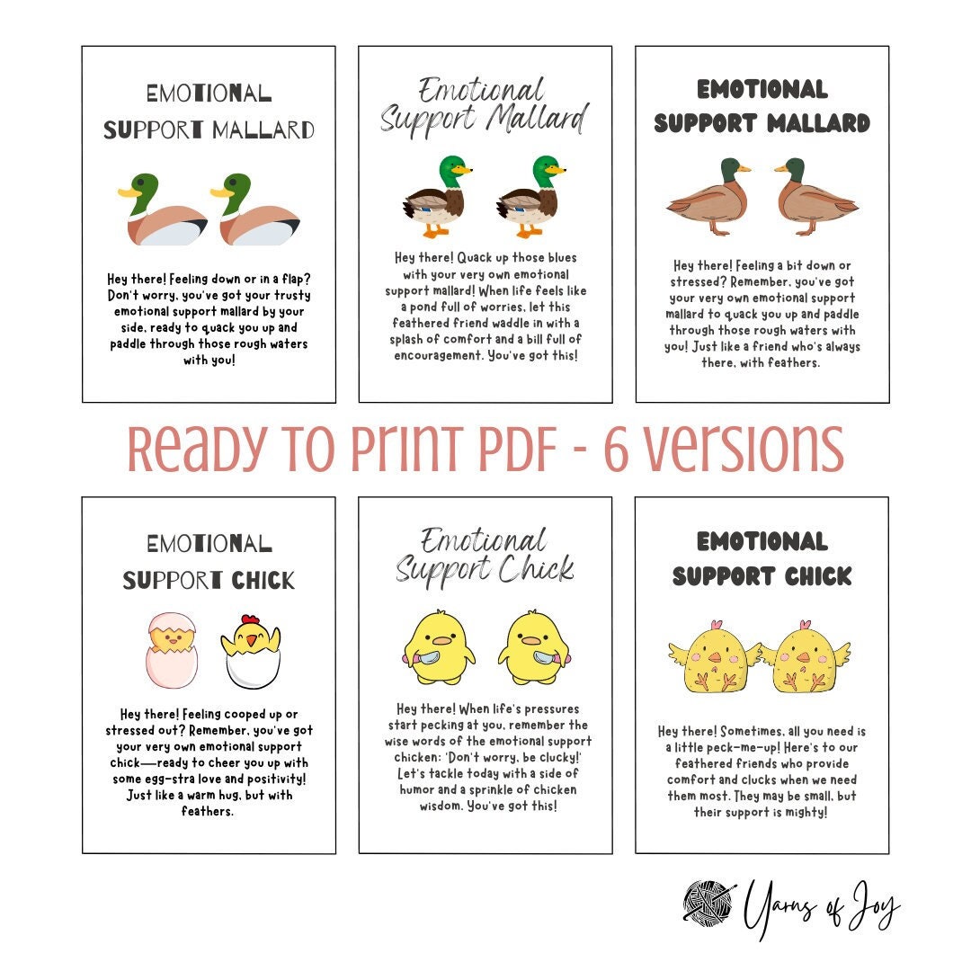 Emotional Support Mallard and Chick Tag and Display Card - Digital ...