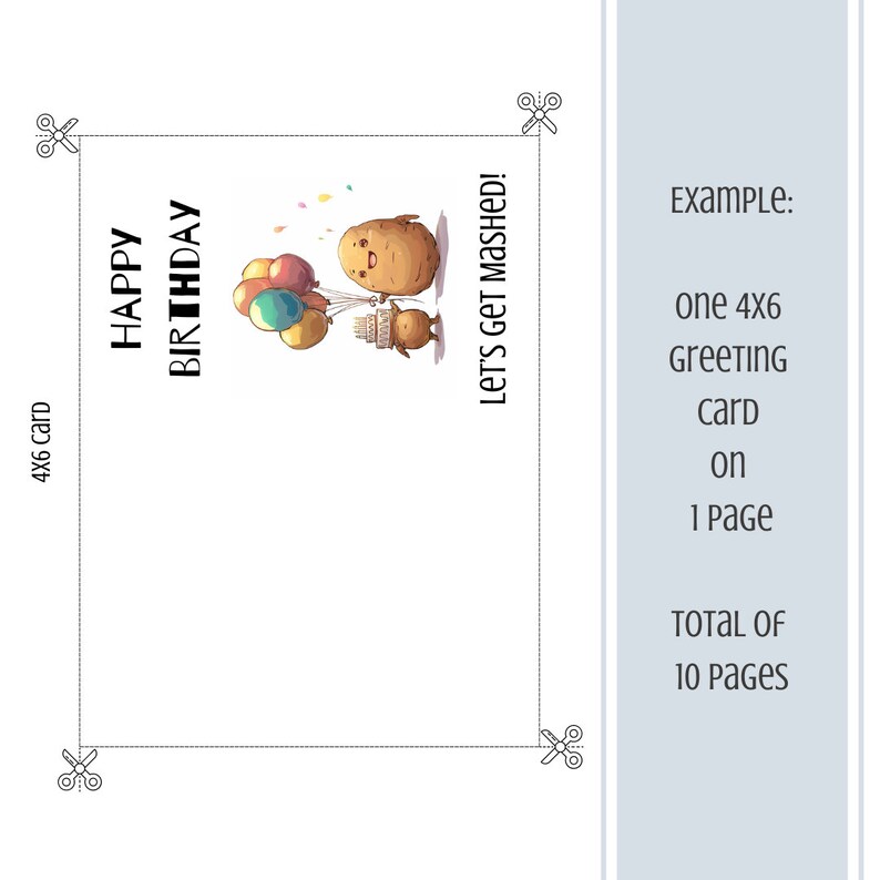 Printable Potato Birthday Card, Printable Birthday Card, Digital ...