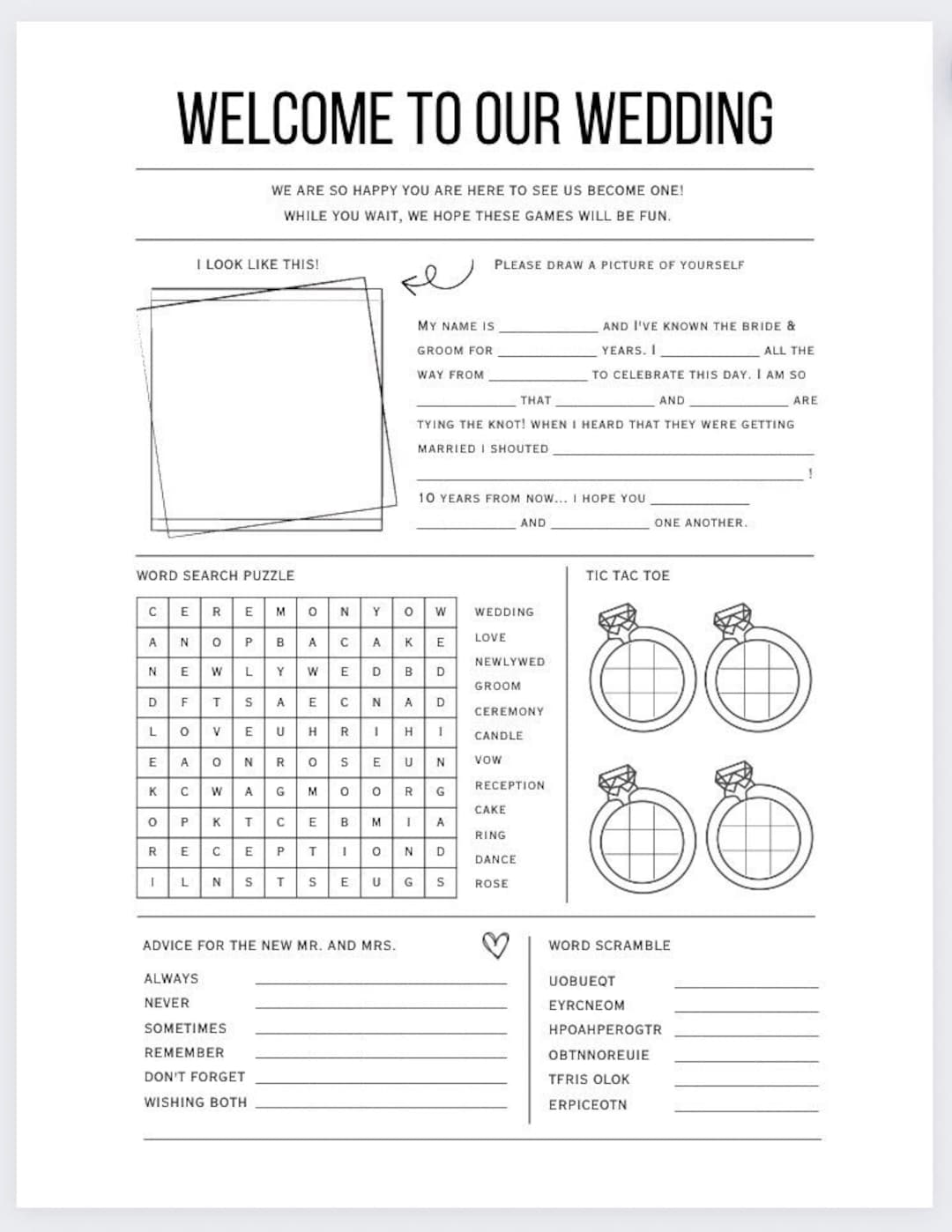 Printable Wedding Day Activity Sheet Game Bundle - Etsy