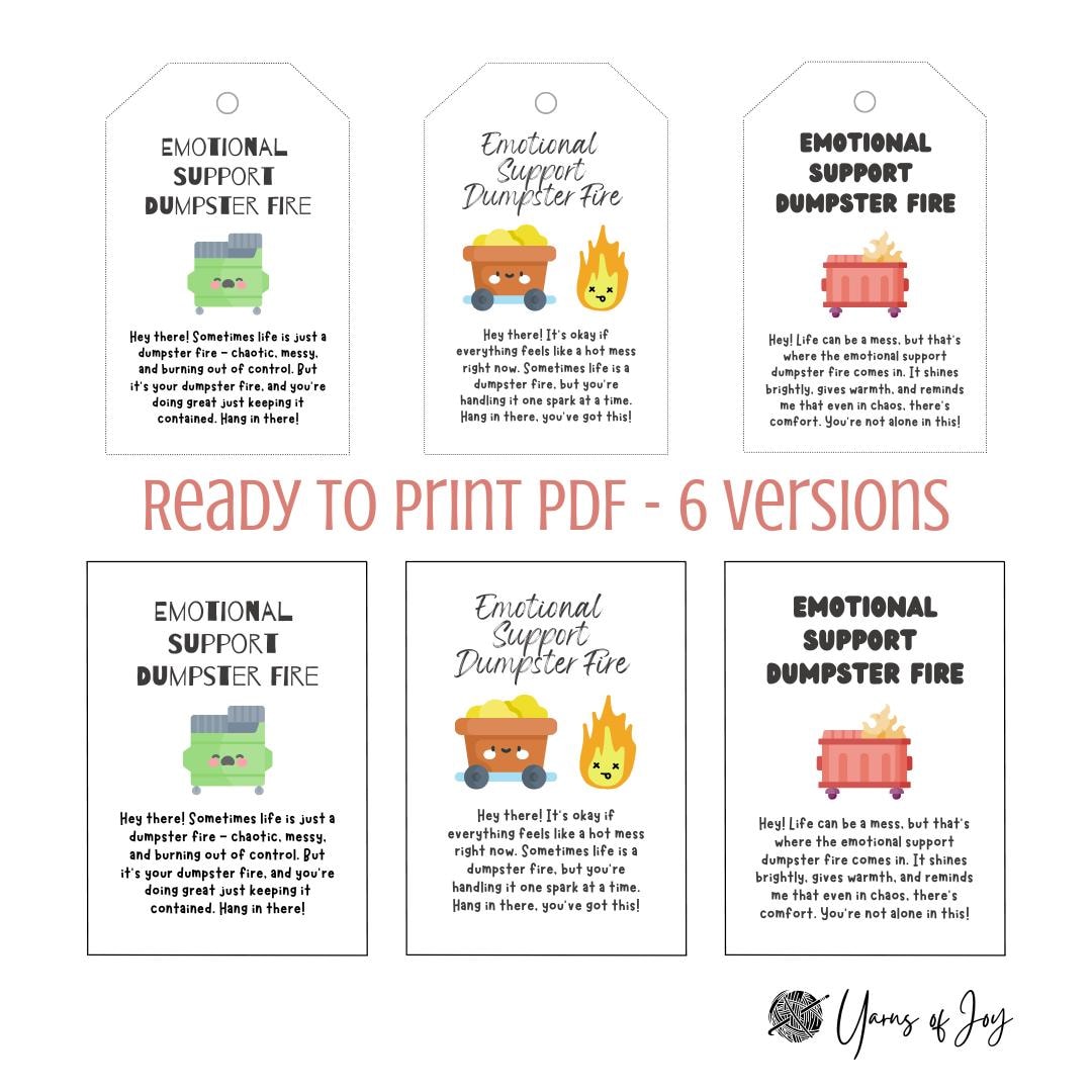 Emotional Support Dumpster Fire Tag and Display Card - Digital Download ...