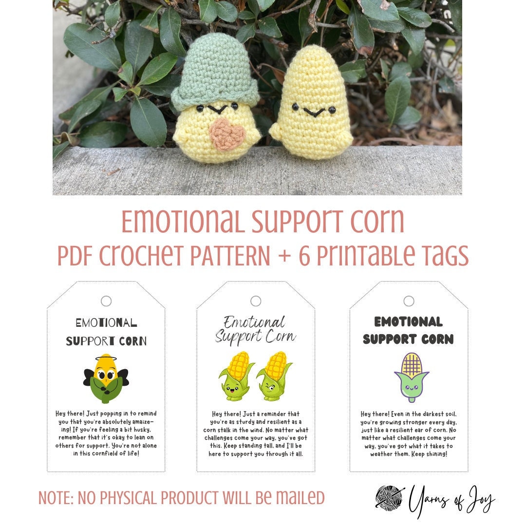 Emotional Support Corn Amigurumi - Printable Crochet PDF Pattern + Tags ...