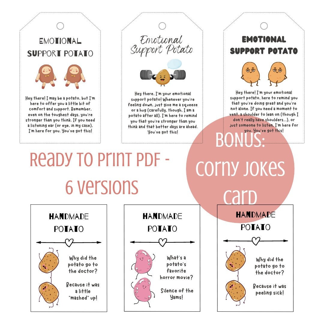 Emotional Support Potato Tag and Display Card - Digital Download - Etsy