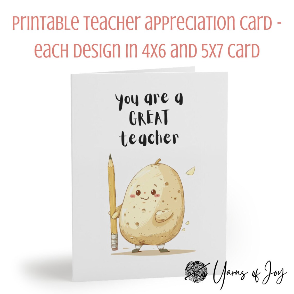 Printable Teacher Appreciation Card, Printable Thank You Card, Digital ...