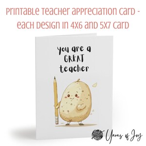 Printable Teacher Appreciation Card, Printable Thank You Card, Digital ...