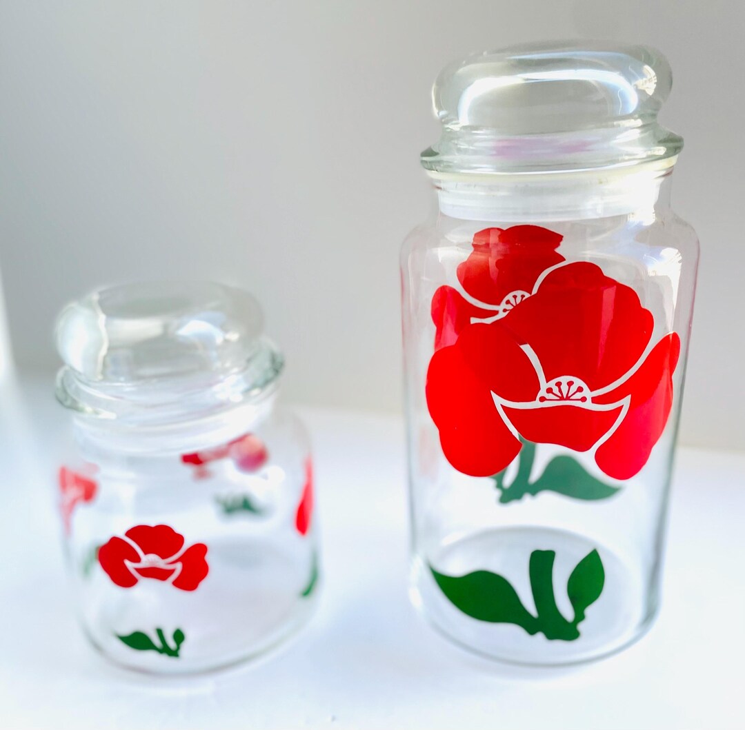 Set of Two Vintage Anchor Hocking Red Foxy Poppy Glass Canisters - Etsy