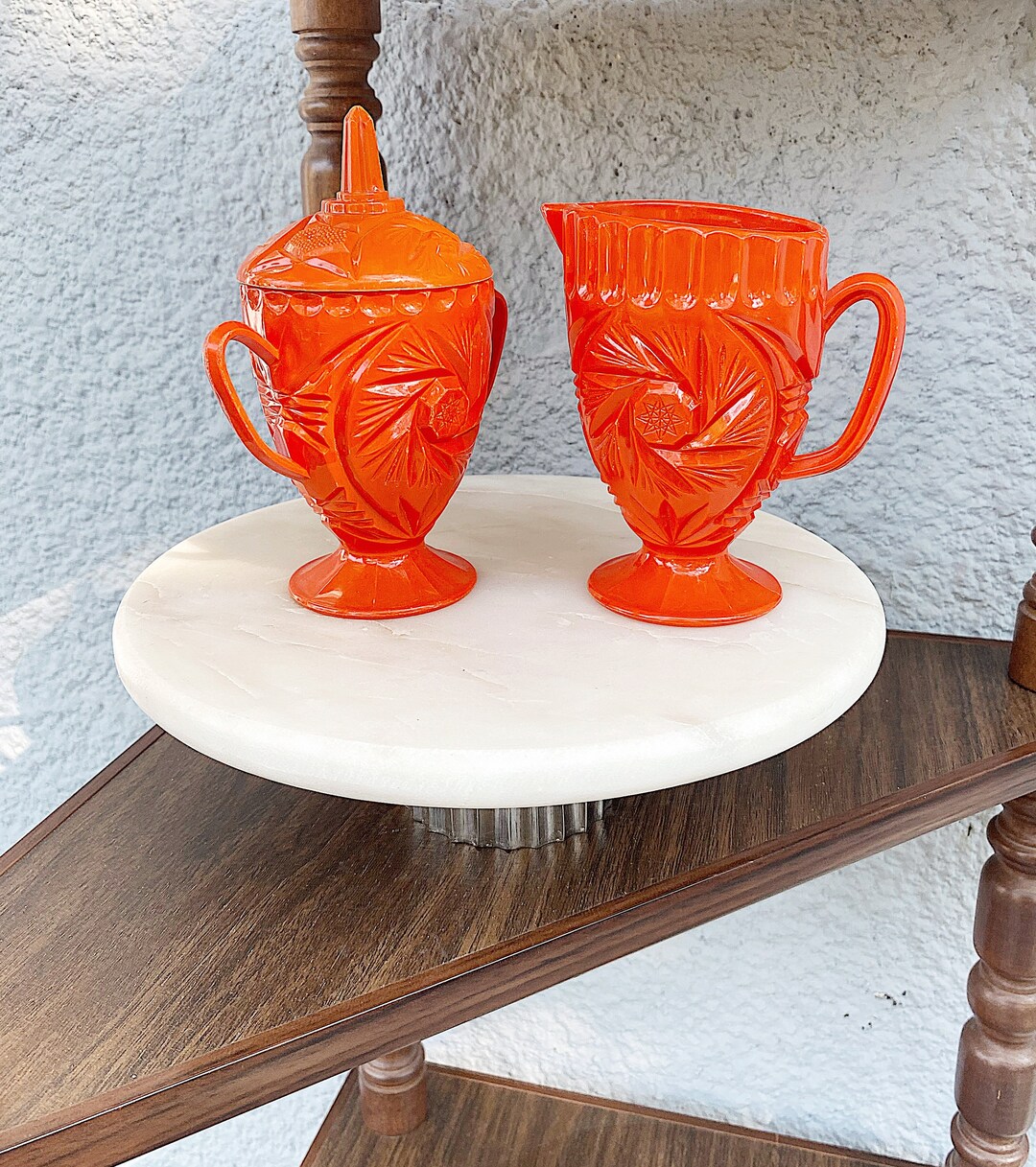 Vintage Orange Melmac Pinwheel Cream and Sugar - Etsy
