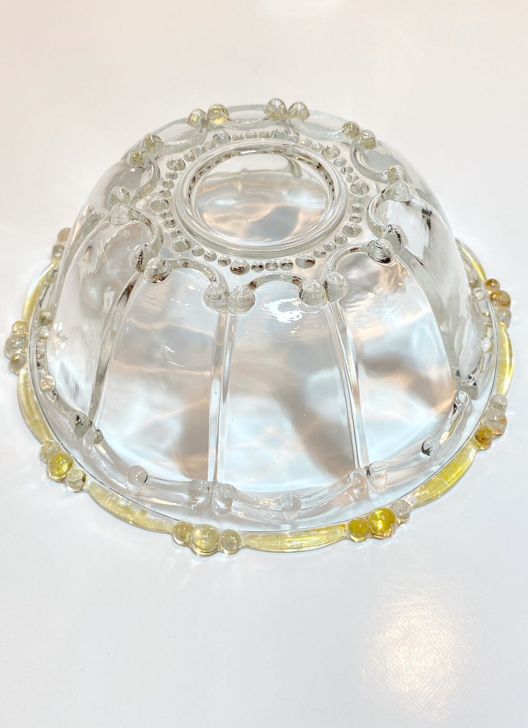 KIG Yellow and Clear Depression Glass Trinket Bowl - Etsy