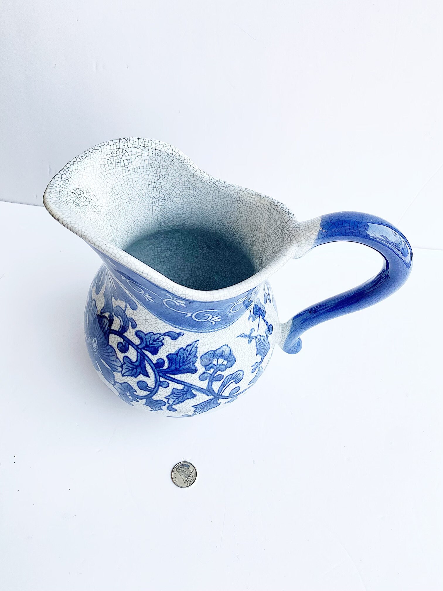 Blue and White China Pitcher /flower Motif/crackled Vase - Etsy