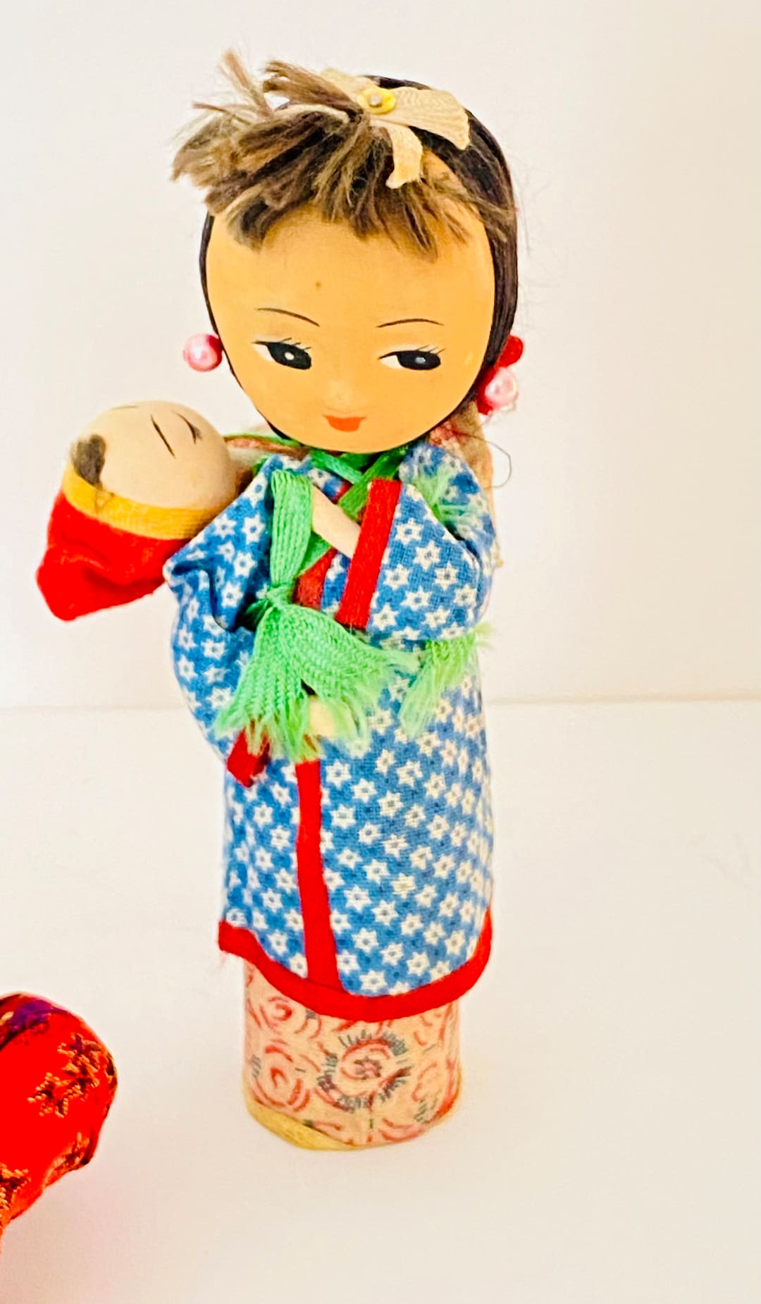 Vintage Chinese Peg Doll With Baby on Back - Etsy