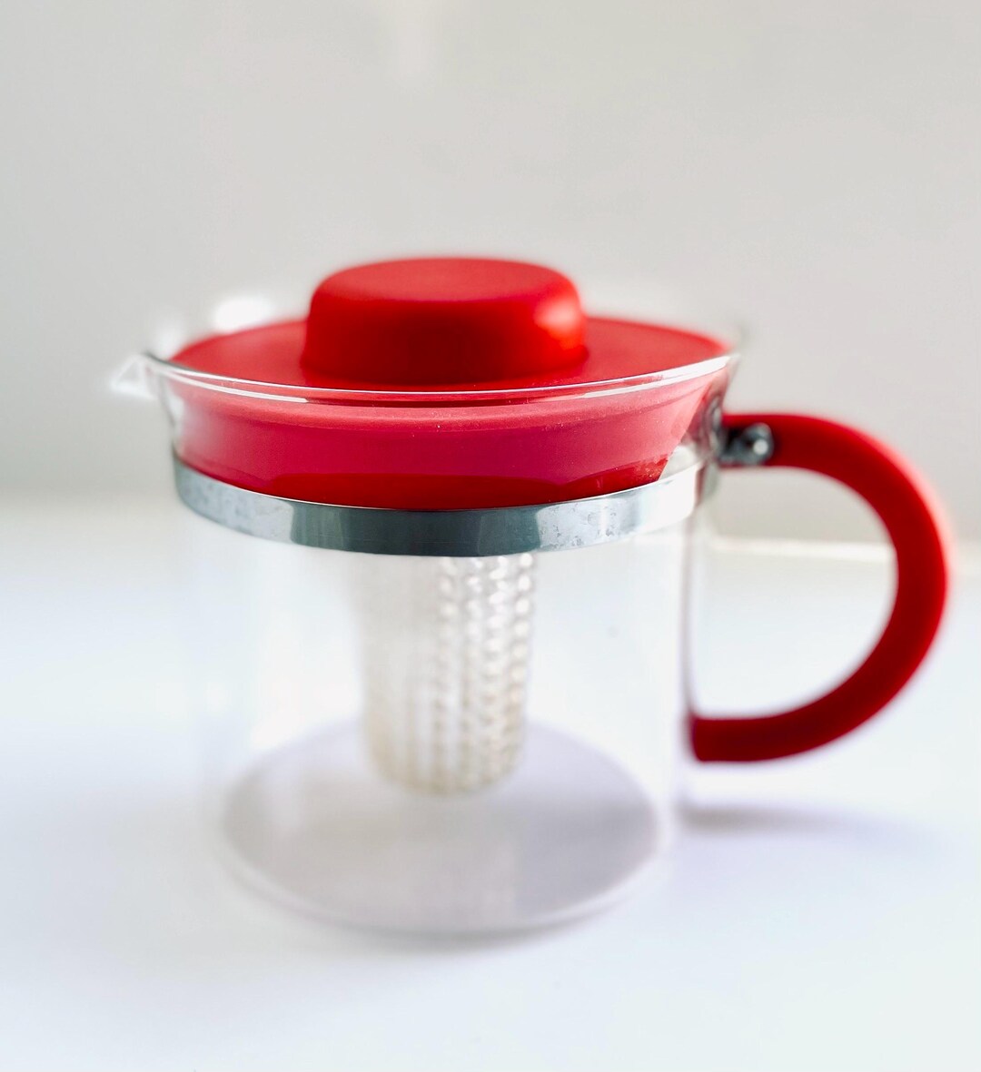 Vintage Red Bodum Glass Teapot Mid Century Modern Scandinavian Denmark ...