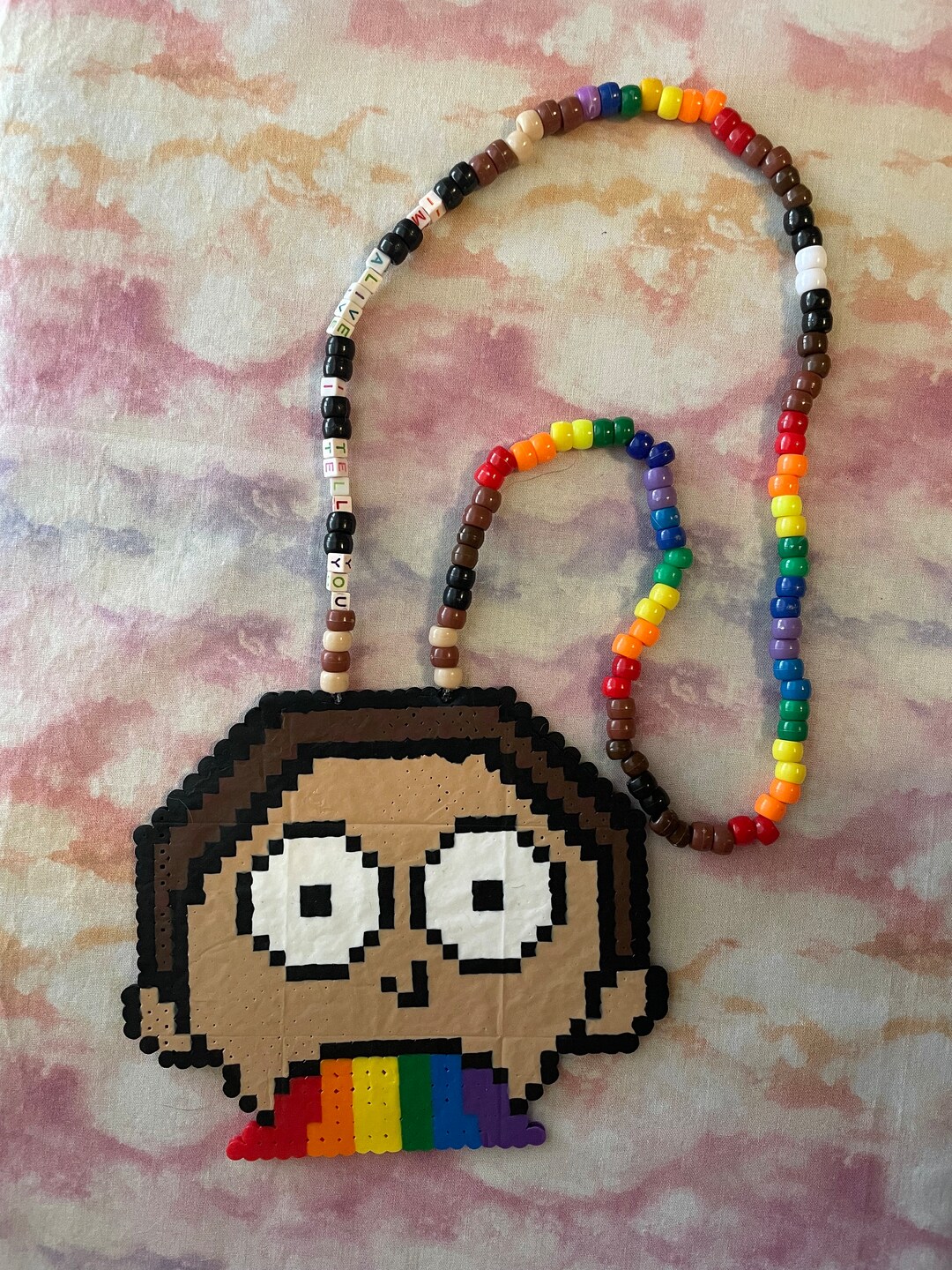 Trippy Rick and Morty Rainbow Mouth Morty Kandi Bead Necklace Perler ...