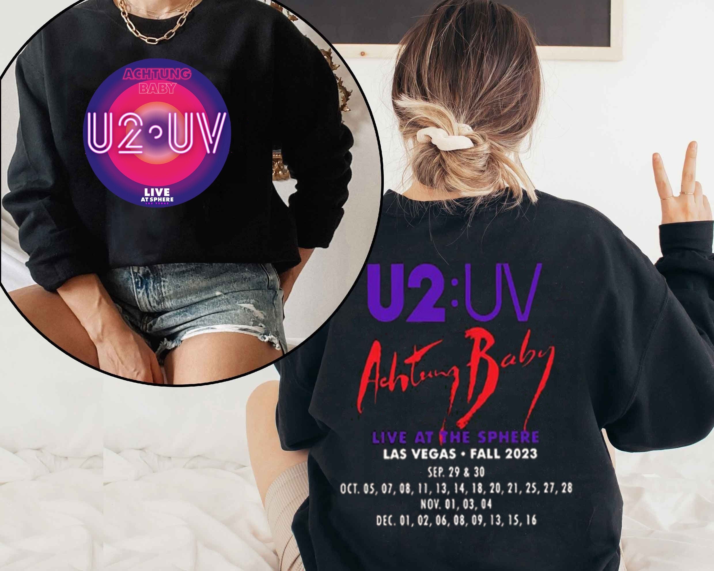 U2 Las Vegas 2 Side Shirt,U2 Ultraviolet Sphere 2023, U2 UV Logo, U2 ...
