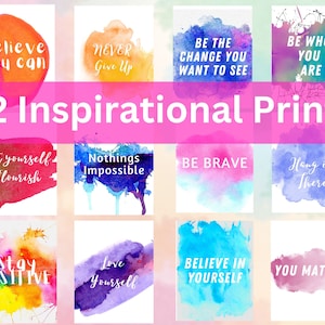 Inspirational Watercolor Wall Art, Set of 12, Positive Affirmation ...