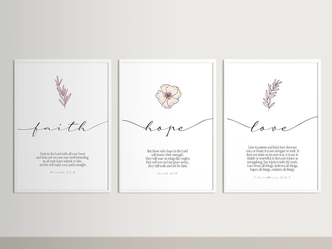 Set of 3 Faith, Hope, Love Printable Poster, Bible Verse Wall Art ...