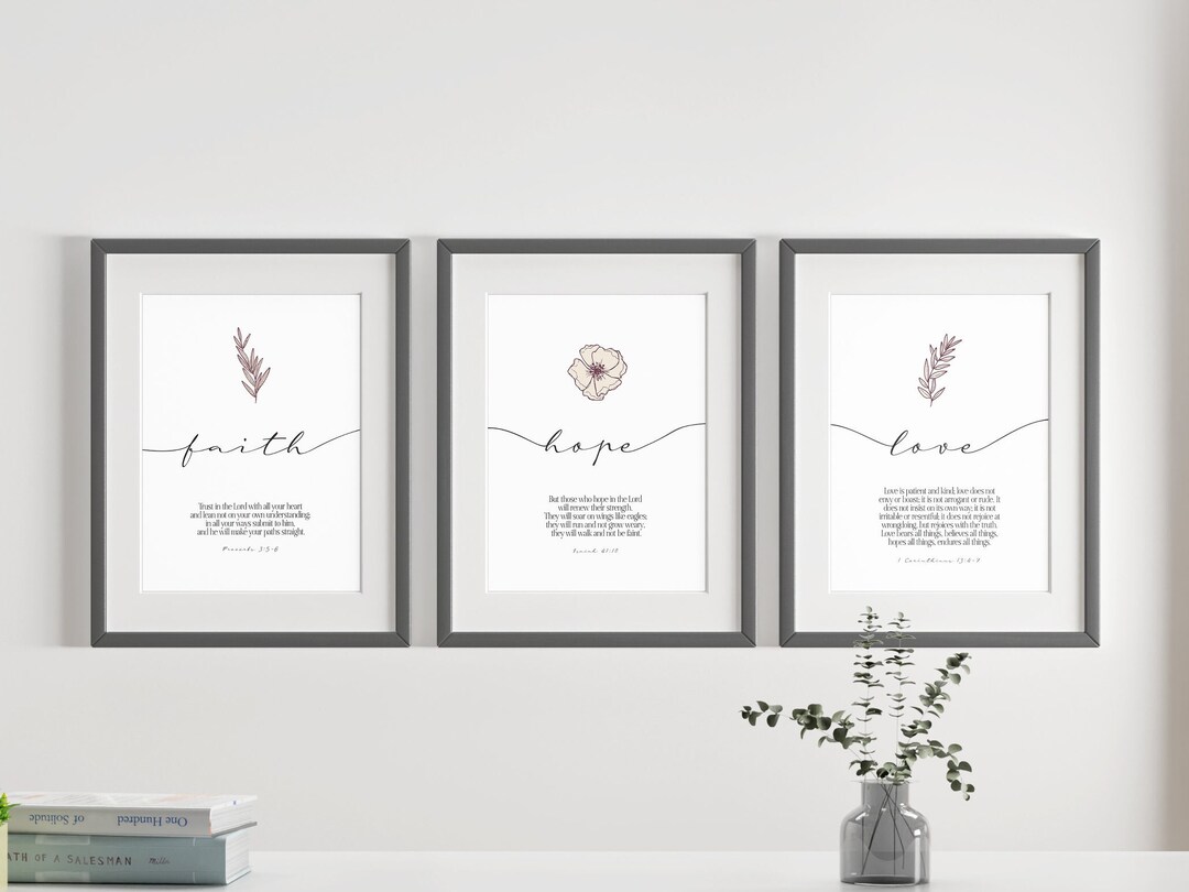 Set of 3 Faith, Hope, Love Printable Poster, Bible Verse Wall Art ...