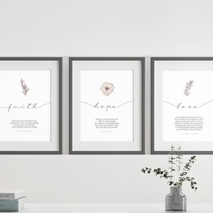 Set of 3 Faith, Hope, Love Printable Poster, Bible Verse Wall Art ...