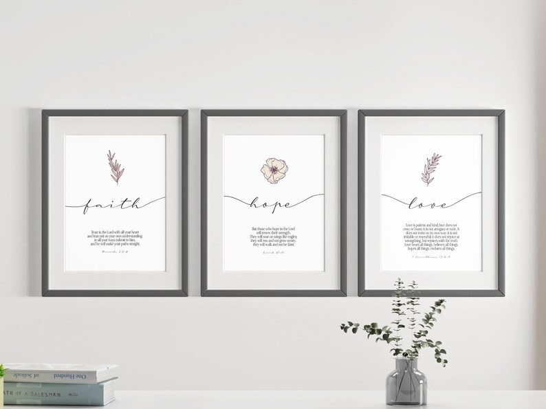 Set of 3 Faith, Hope, Love Printable Poster, Bible Verse Wall Art ...