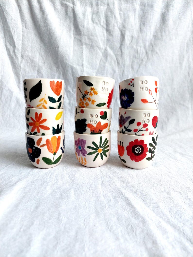 Handmade Ceramic Espresso Cups – Floral Hand-painted Pottery, Unique ...