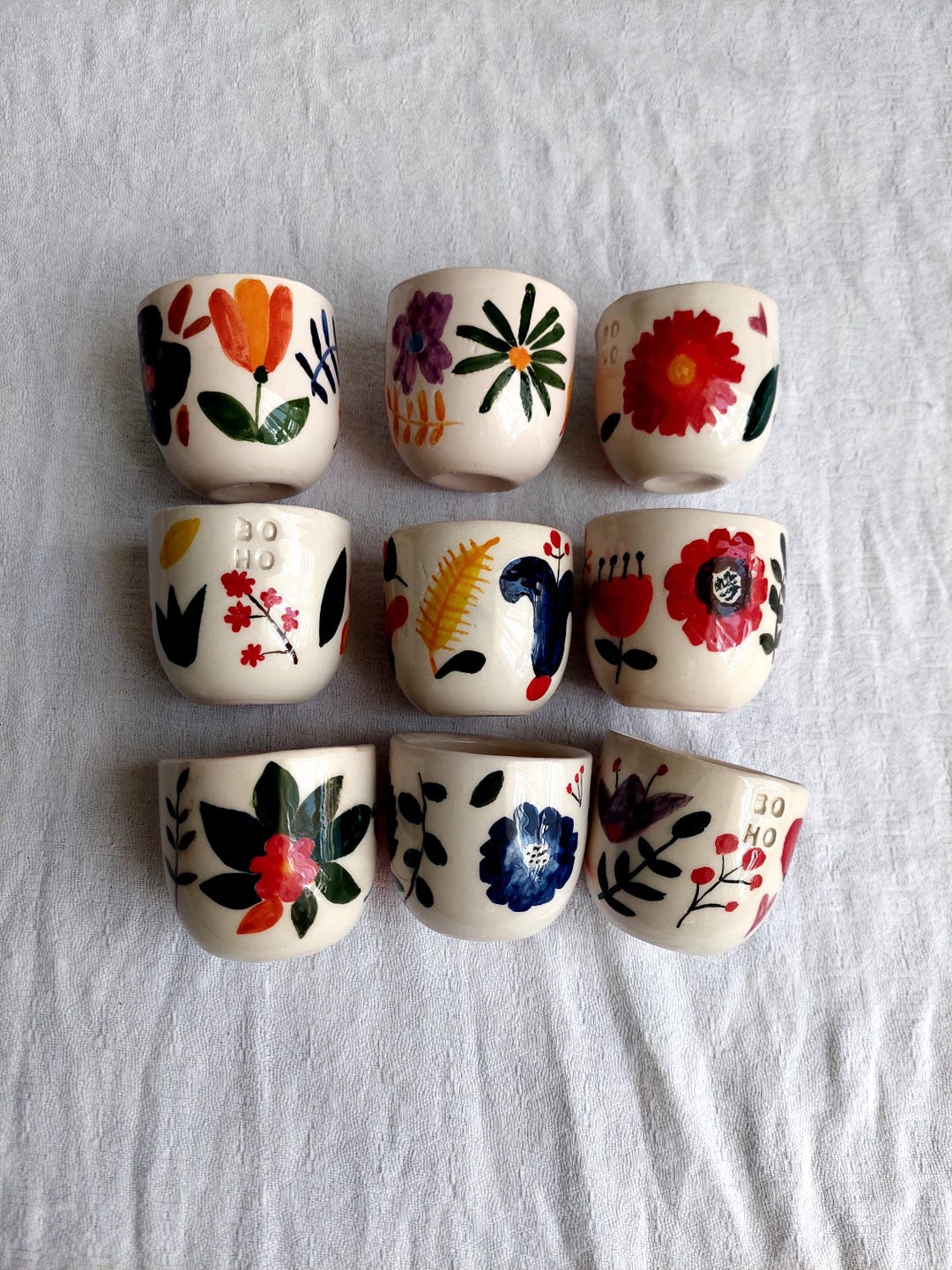 Handmade Ceramic Espresso Cups – Floral Hand-painted Pottery, Unique ...