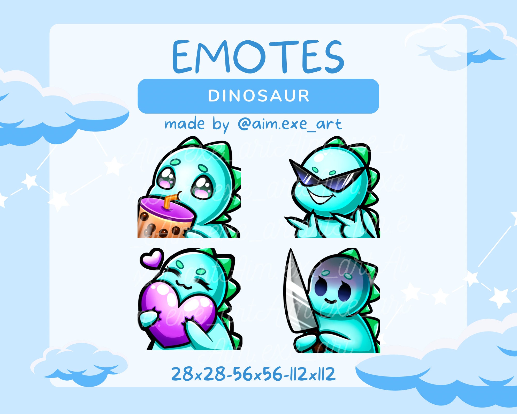 Cute Dino Emotes I Twitch, Discord, Youtube I Heart Emote, Knife Emote ...
