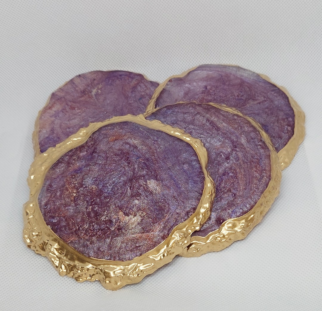Set of Four Stunning Coasters. Brilliant Purple and Gold Design. - Etsy