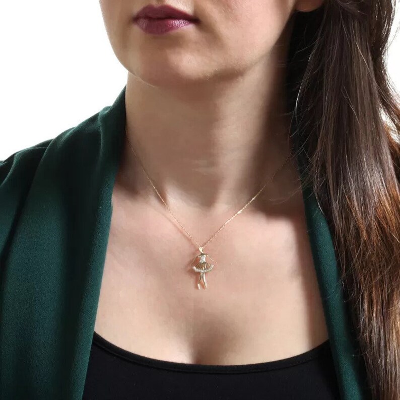 14K Solid Gold Ballerina Pendant Necklace / 14K Gold Necklace / Dancer ...