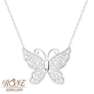 14K Solid Gold Butterfly Pendant Necklace / 14K Gold Necklace / Elegant ...