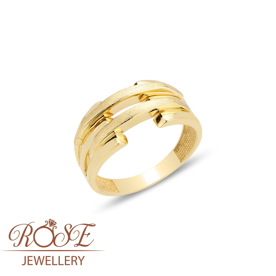 14K Real Solid Gold Ring / 14K Rib Ring / 14K Dual Rib Ring / 14K Bold ...
