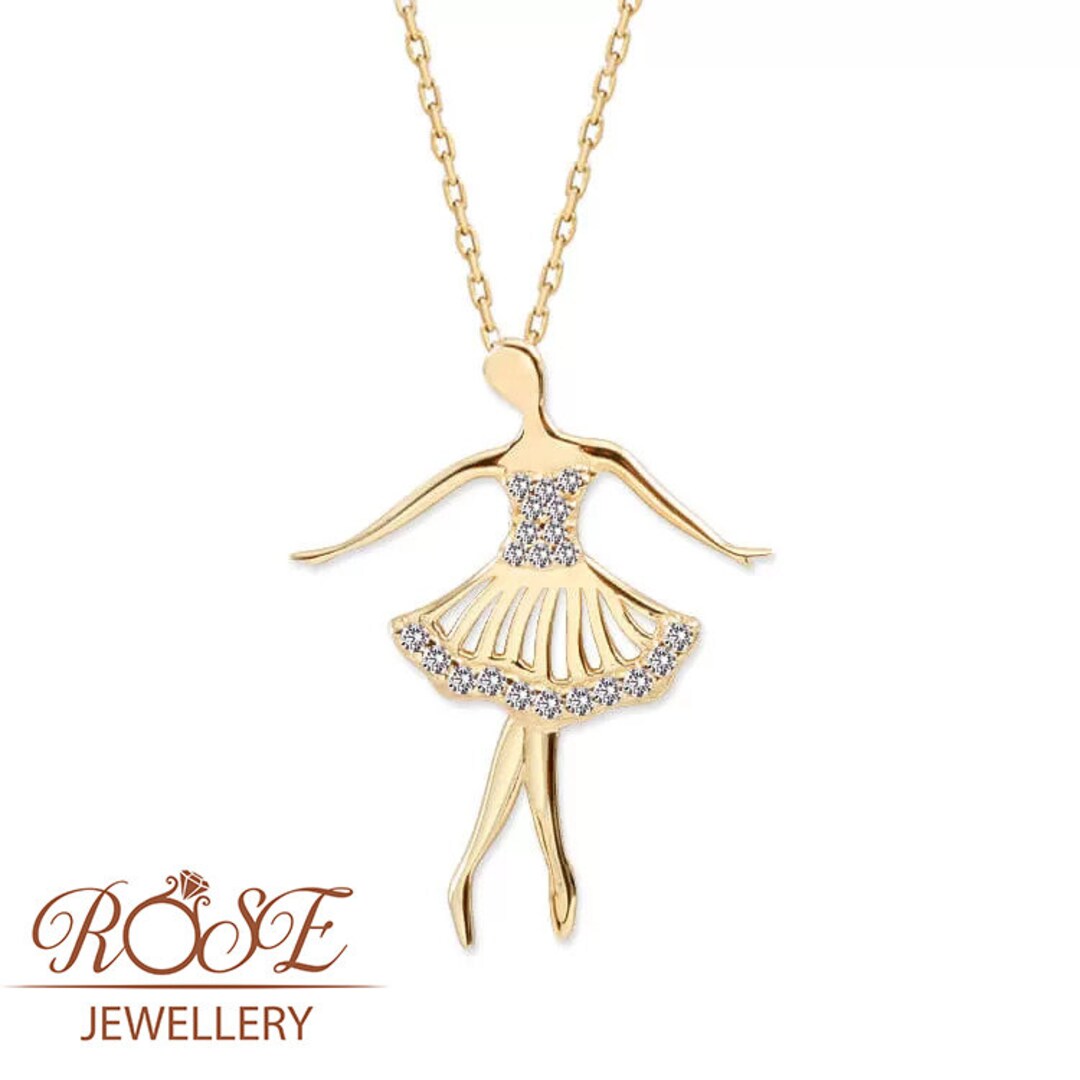 14K Solid Gold Ballerina Pendant Necklace / 14K Gold Necklace / Dancer ...