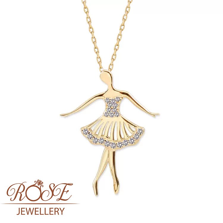14K Solid Gold Ballerina Pendant Necklace / 14K Gold Necklace / Dancer ...