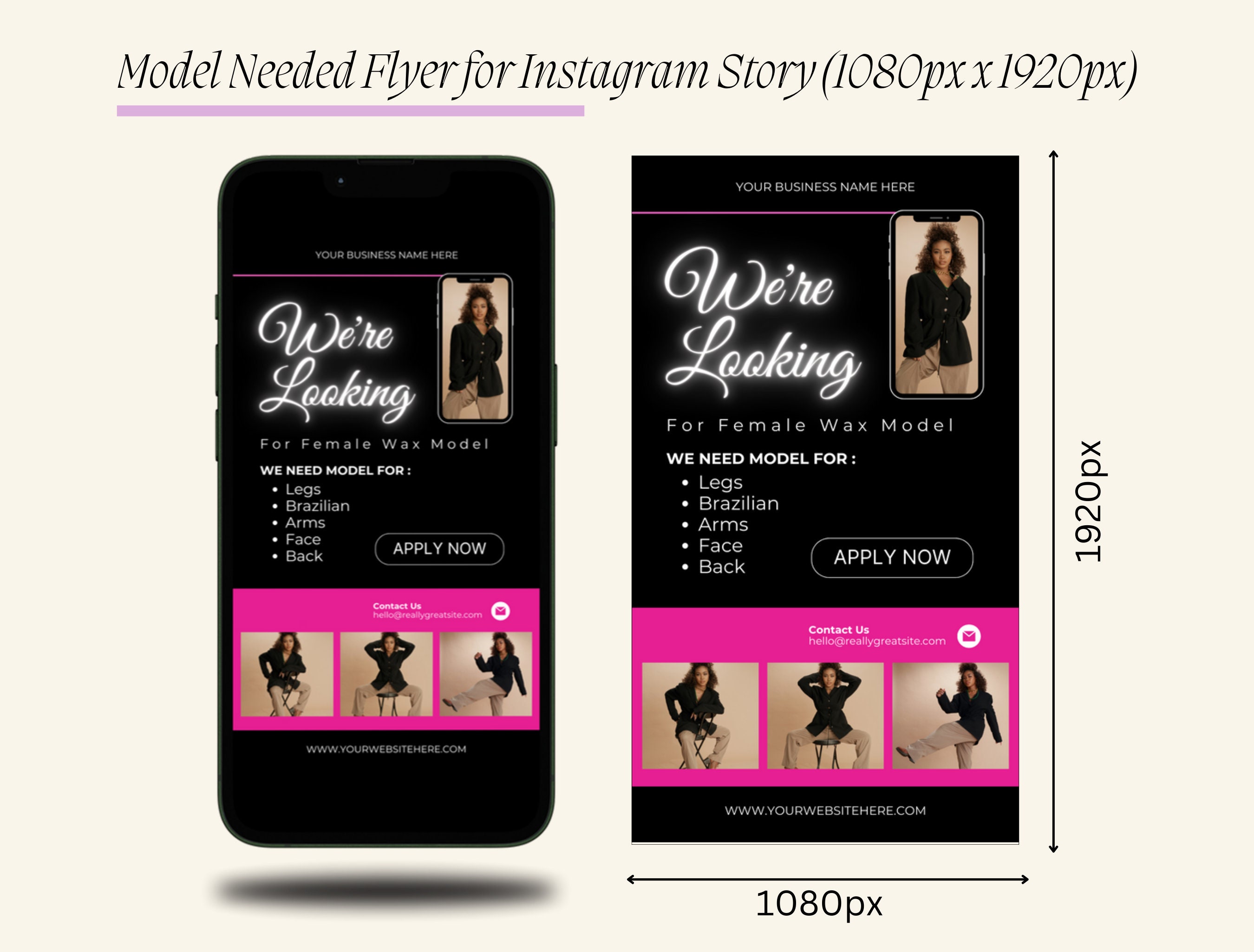 Editable Models Wanted Needed Flyer Canva Template for Wax Hair Nails ...