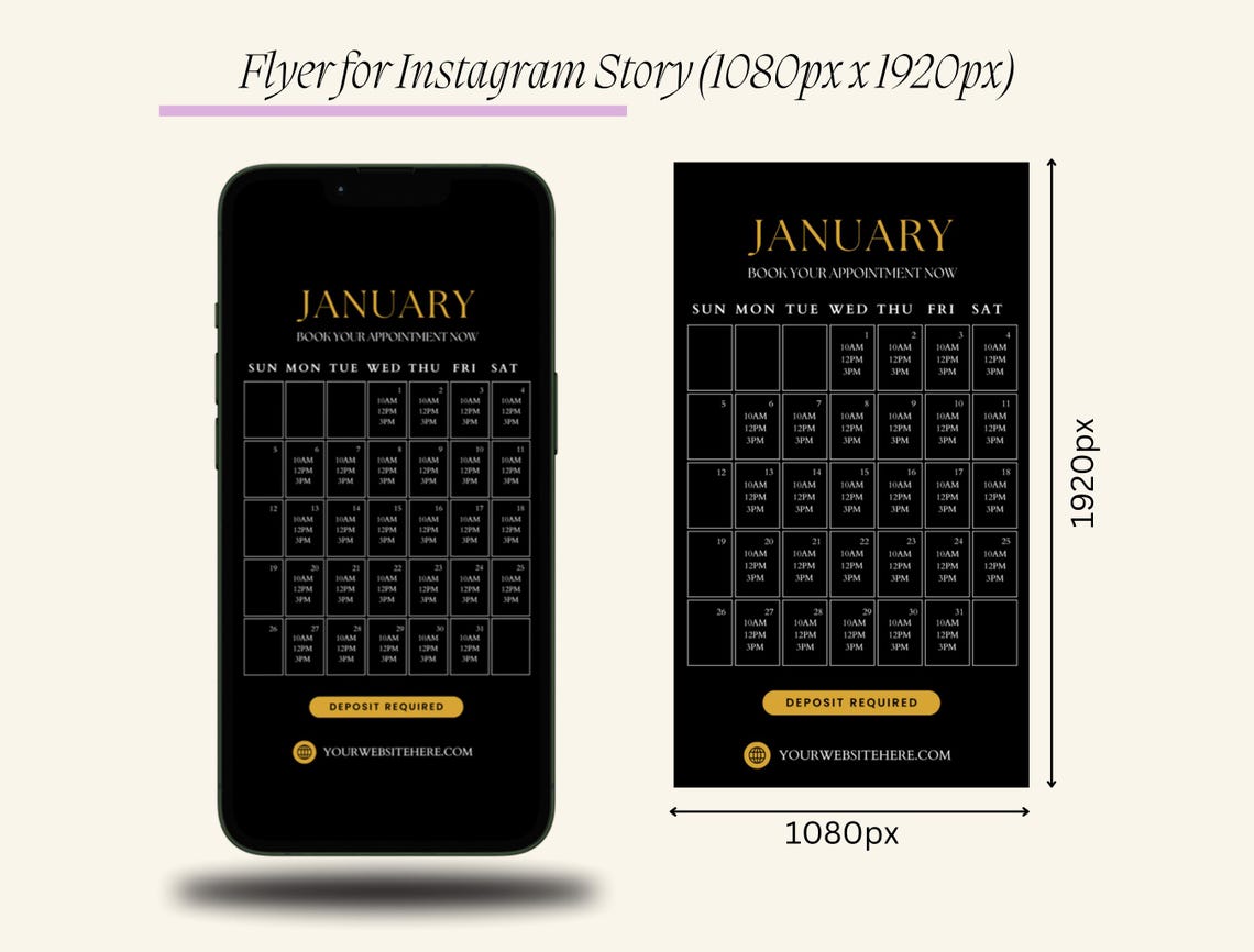 2025 Monthly Available Time Slot Black Gold Flyer Templates for Lash ...