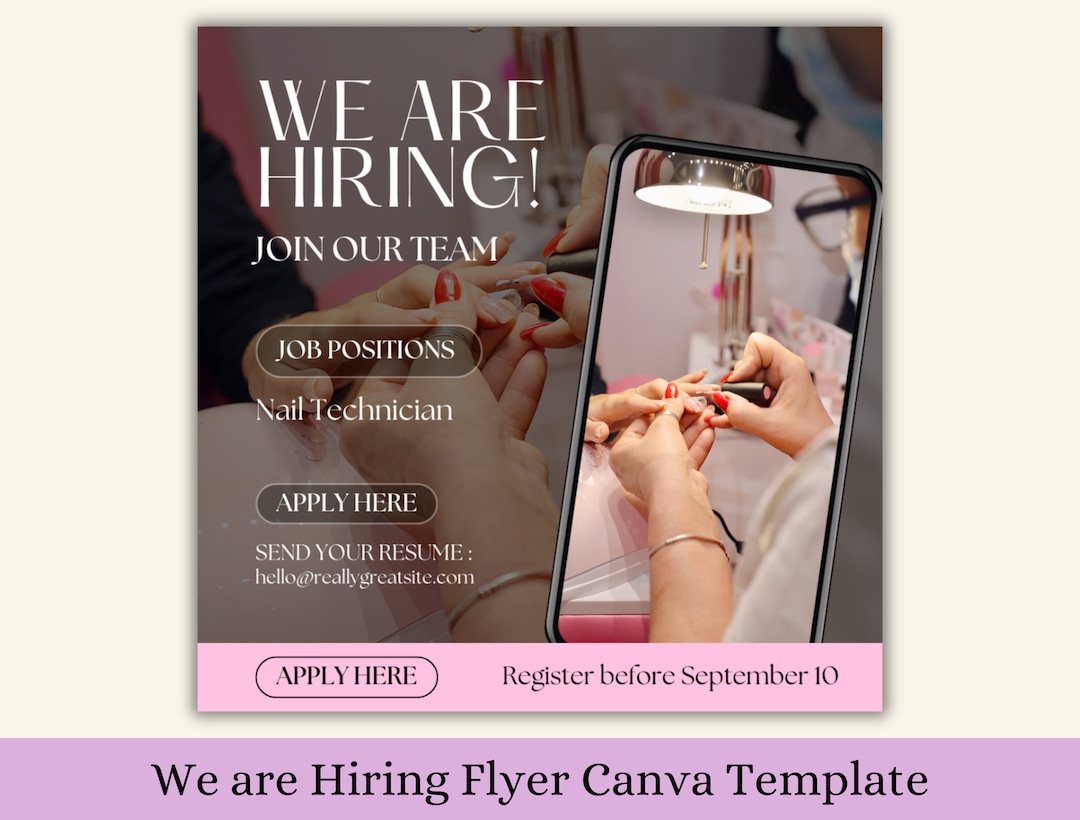 We Are Hiring Flyer for Beautician Nail Tech Technician Job Opening ...