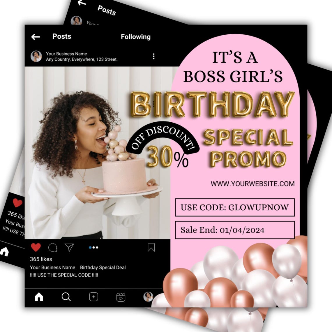 CEO Girl Boss Birthday Sale Flyer Template | Editable Canva Promo Post ...