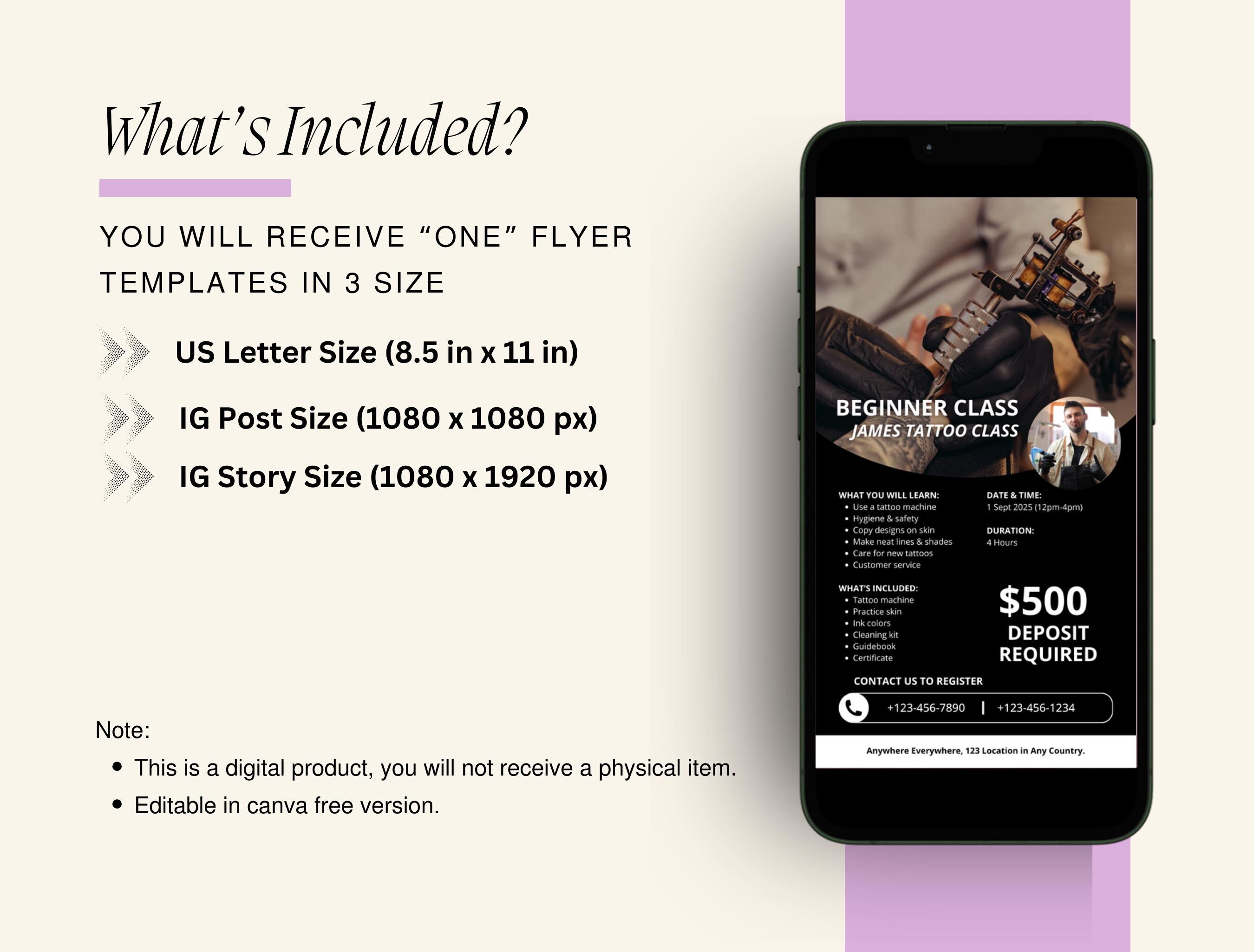 Tattoo Class Flyer, Tattoo Training Template Canva, Instagram Story ...