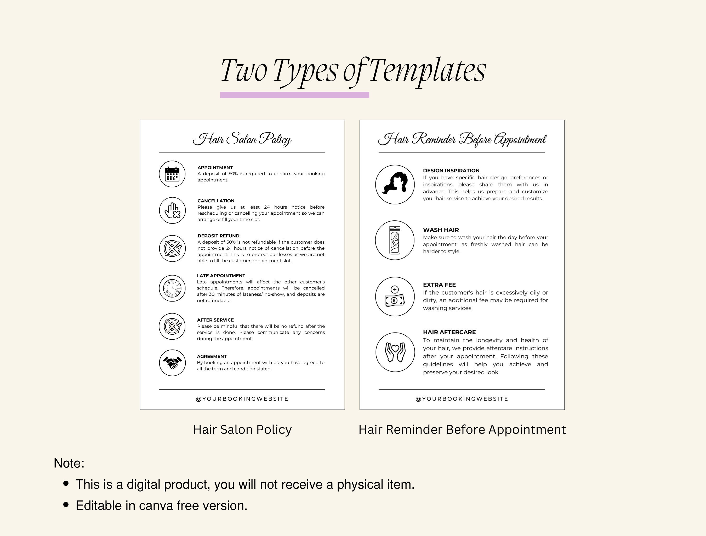 Printable Hair Booking and Cancellation Policy Templates for ...