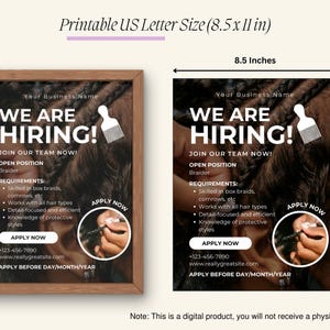 Braider We Are Hiring Printable Flyer for Beautician Braid Salon Job ...