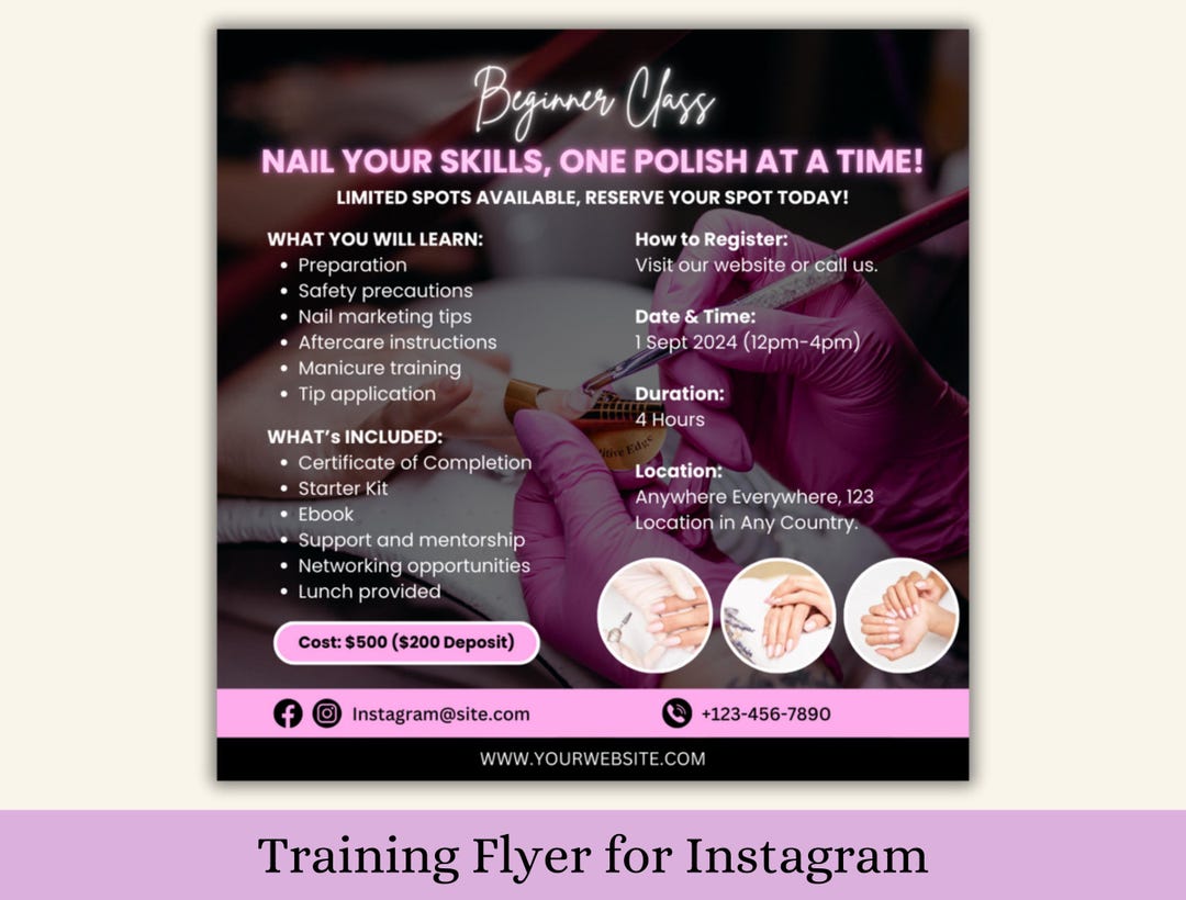 Nail Training Class Flyer Canva Template for Beginner Nail Technician ...