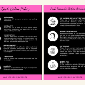 Printable Lash Booking and Cancellation Policy Templates for Lash Tech ...