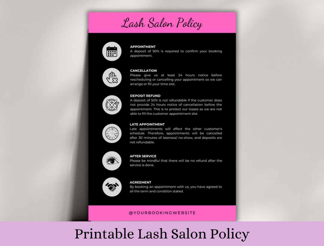 Printable Lash Booking and Cancellation Policy Templates for Lash Tech ...