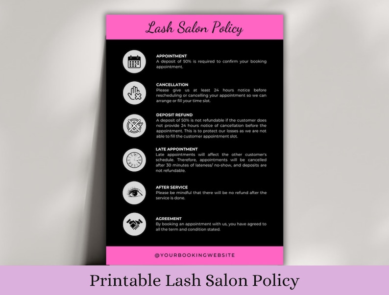 Printable Lash Booking and Cancellation Policy Templates for Lash Tech ...
