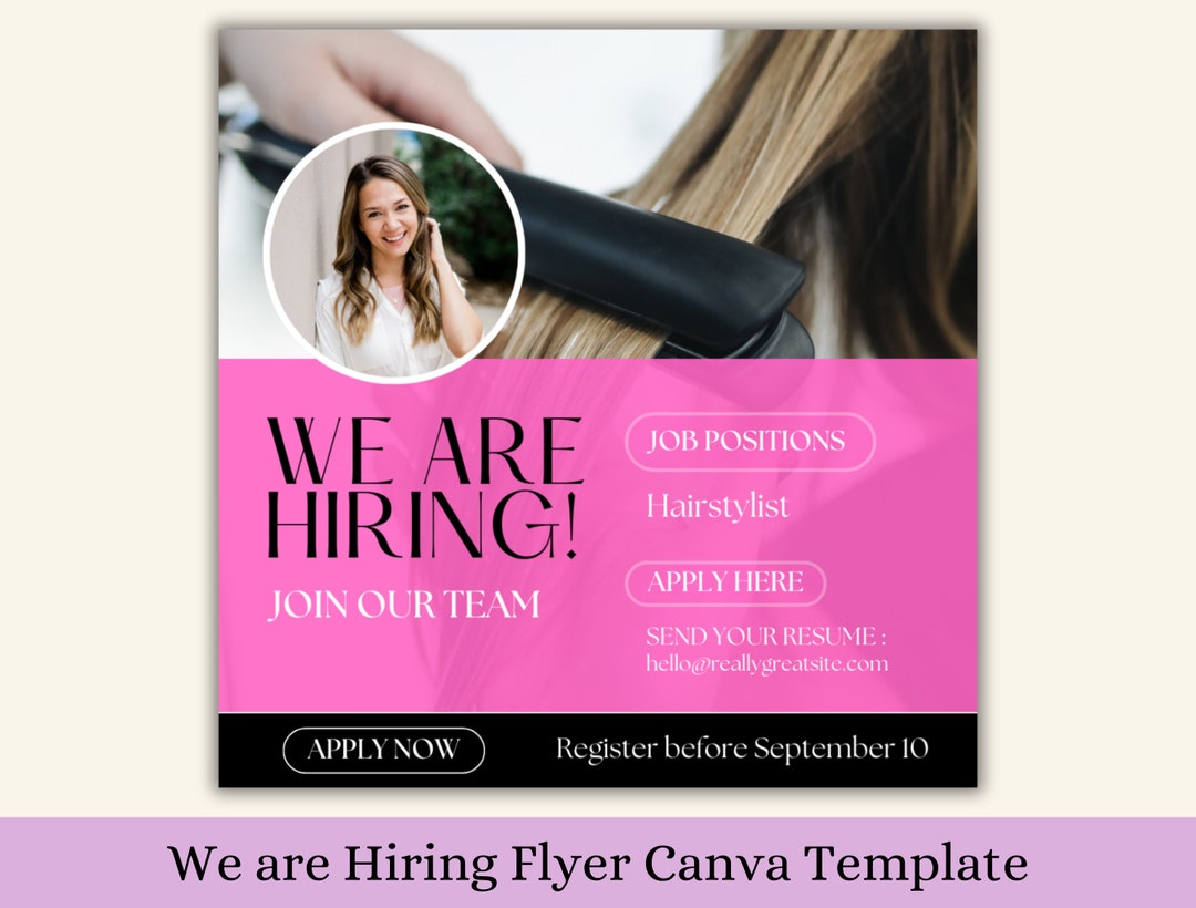 We Are Hiring Pink Flyer for Beautician Hairstylist Salon Job Opening ...
