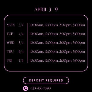 Weekly Available Time Slot Flyer Template Pink Aesthetic Canva, Social ...